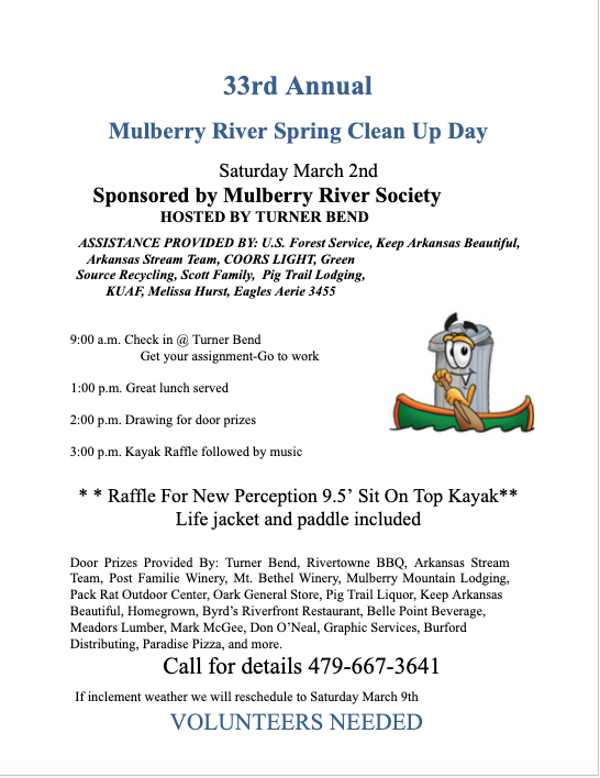 Turner Bend in Ozark, Arkansas - Mulberry River Clean Up Day